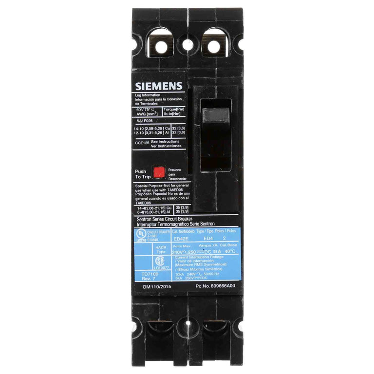 ED42B040L - Siemens Feed-Thru 480V 40A 2 pole circuit breaker 18kA@480 ...